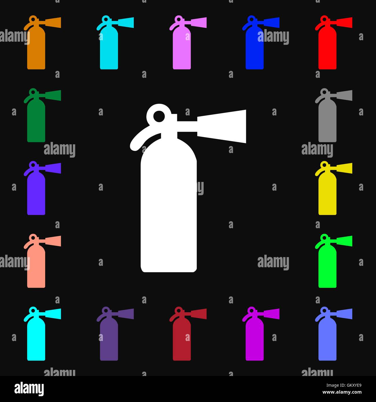Extincteur signe iconi. Beaucoup de symboles colorés pour votre ...