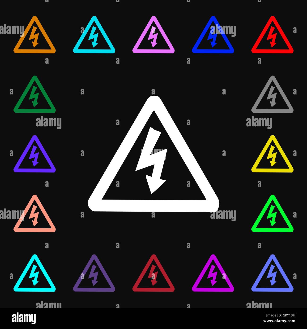 Signe de tension iconi. Beaucoup de symboles colorés pour votre ...