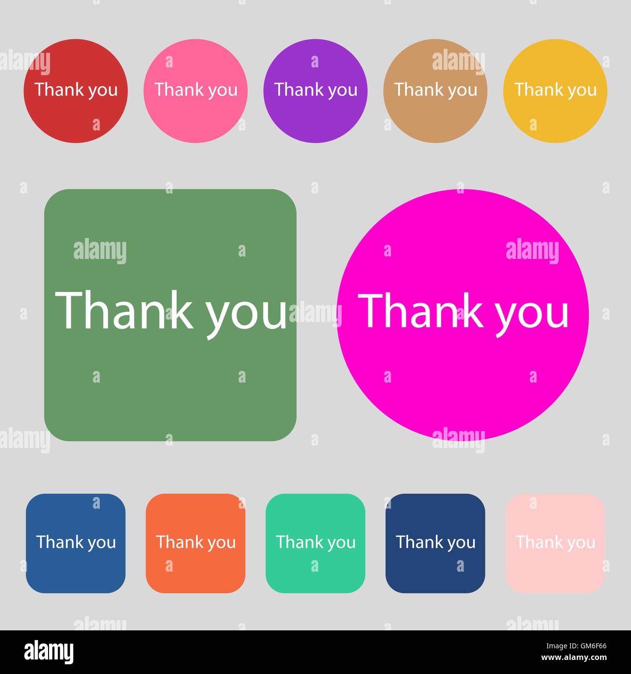 Merci signer l'icône. Symbole de gratitude. 12 boutons de couleur ...