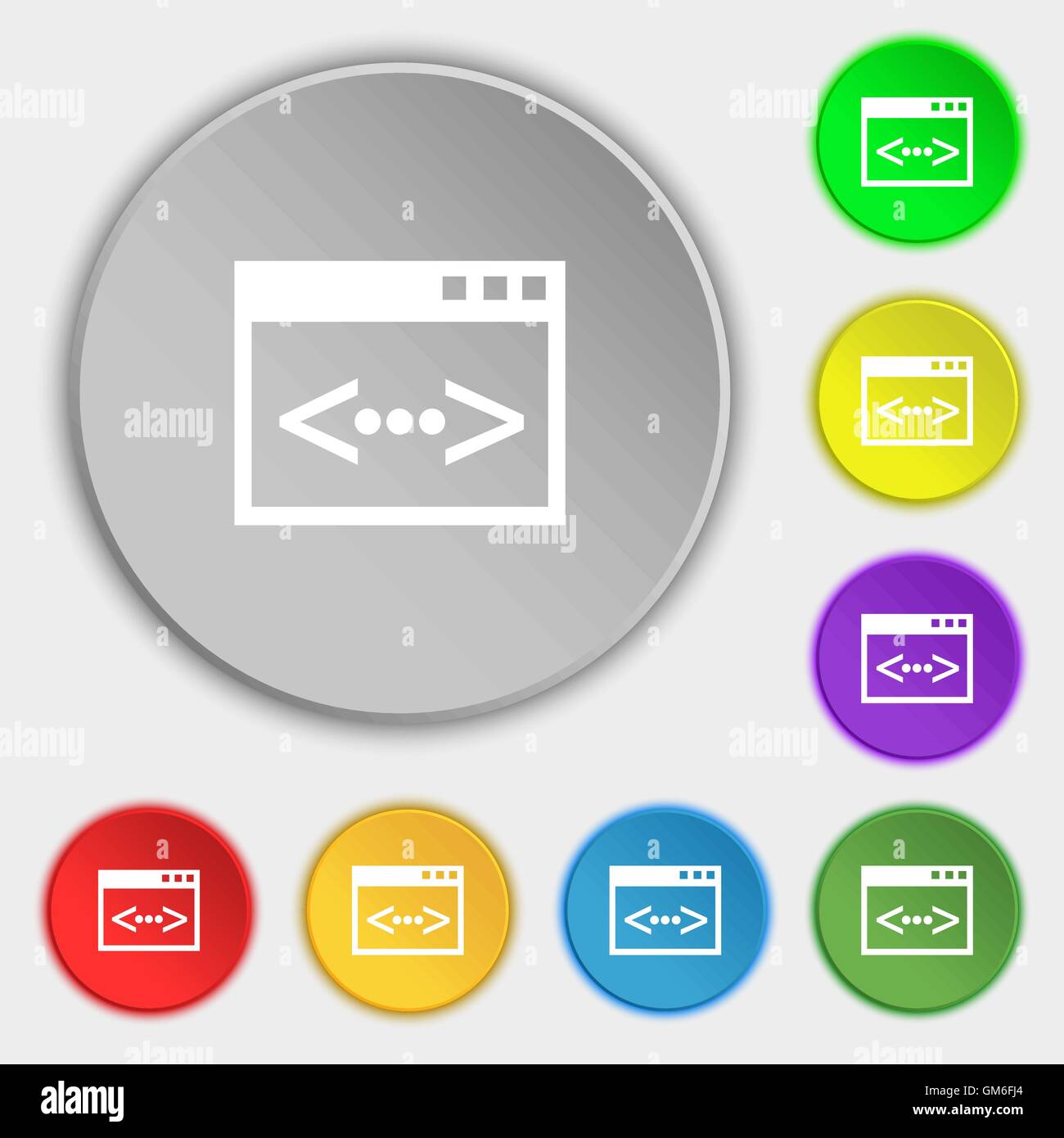L'icône de signature de code. Symbole du programmateur. Symboles sur huit boutons plats. Vector ...