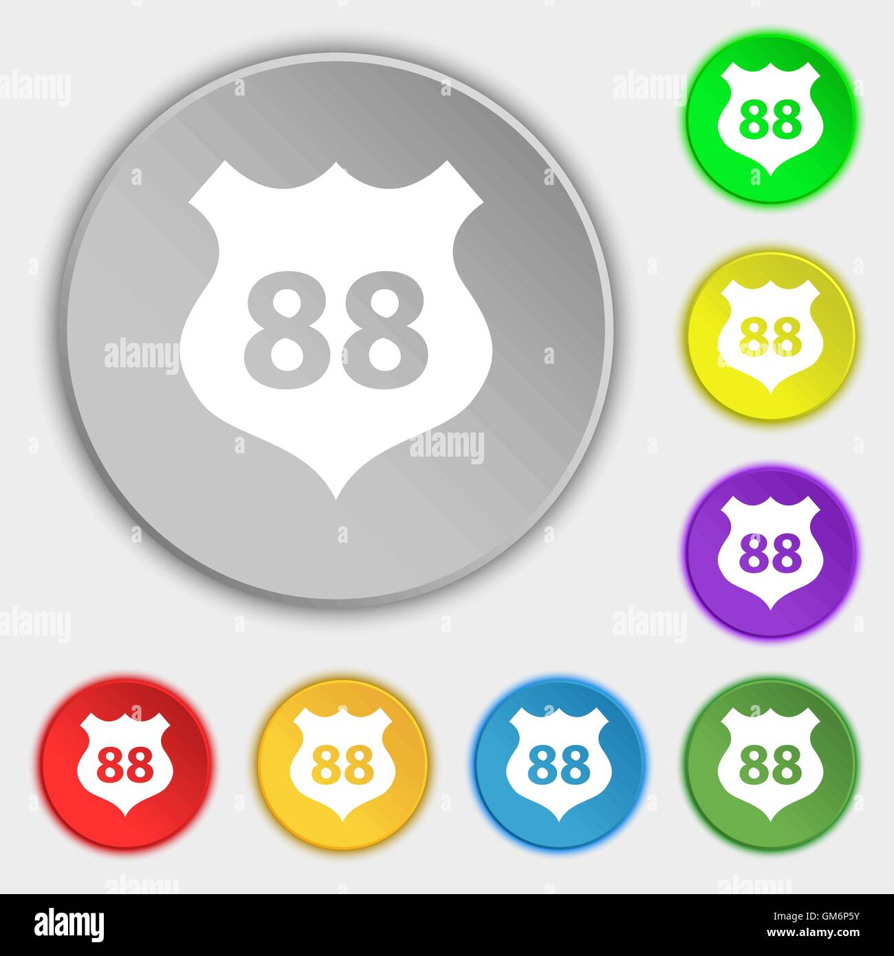 L'icône de l'autoroute Route 88 sign. Symboles sur huit boutons plats ...