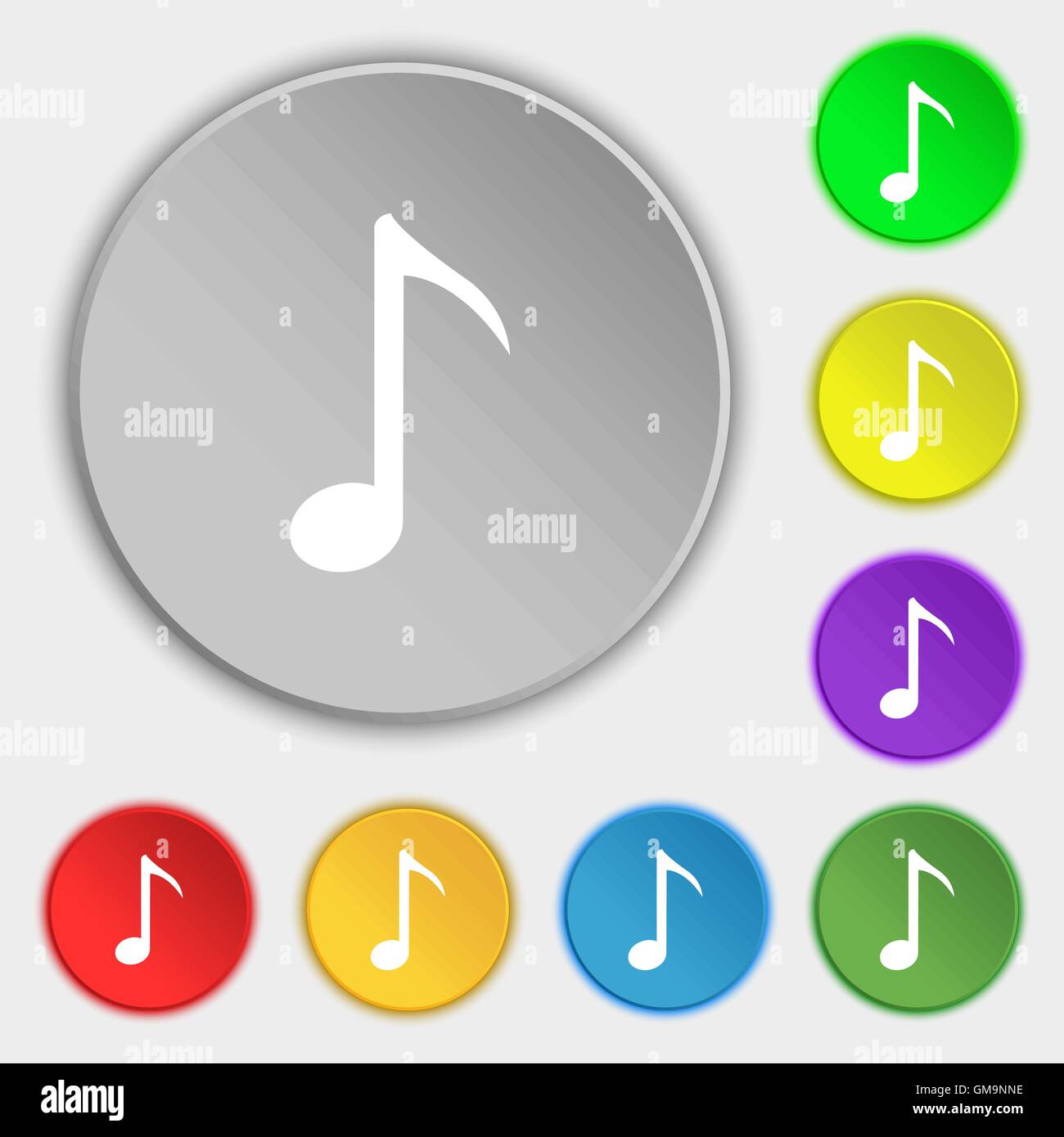 L'icône de note de musique signe. Symboles sur huit boutons plats ...