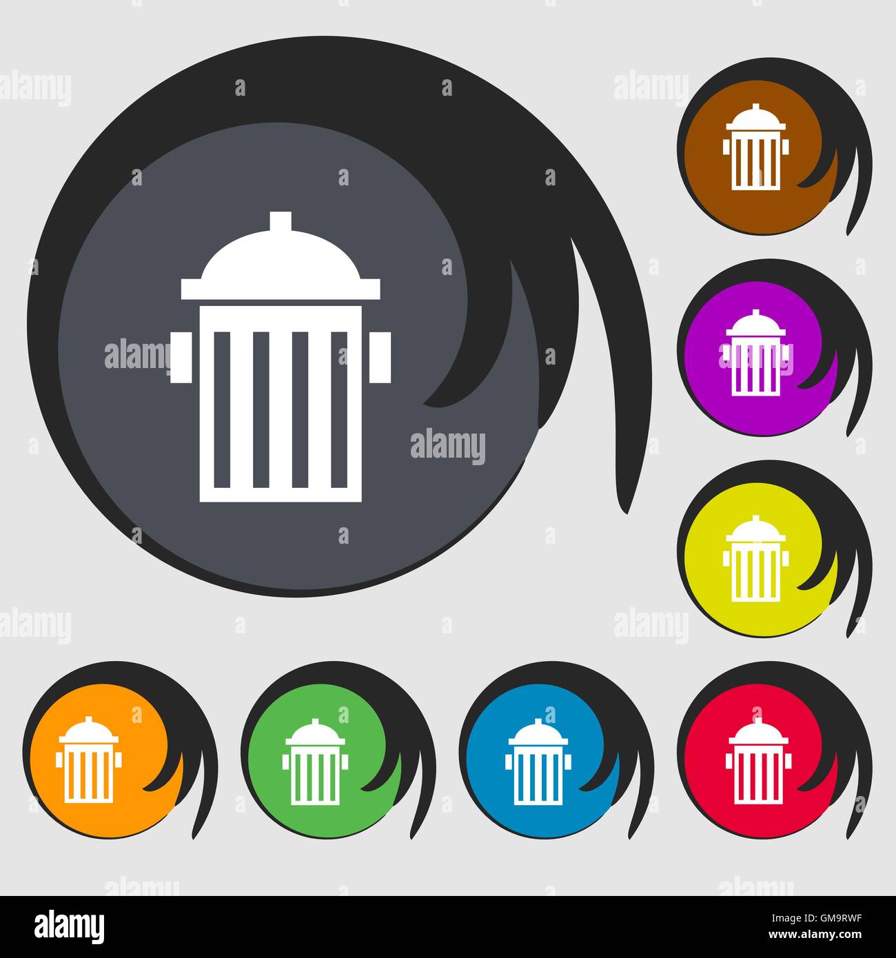 L'icône d'incendie signe. Symboles sur huit boutons de couleur. Vector ...