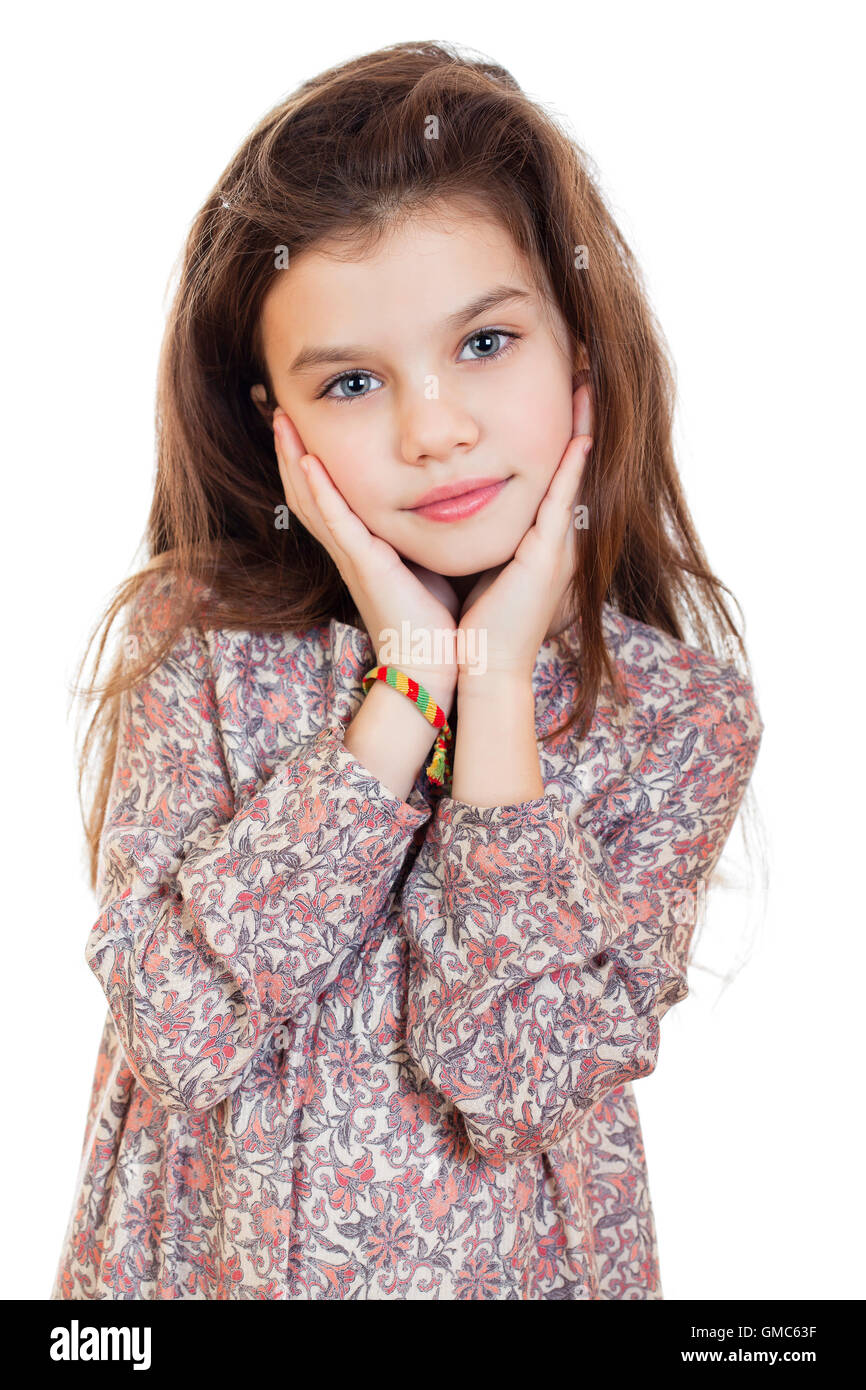 Portrait de belle petite fille, studio sur fond blanc Photo Stock - Alamy