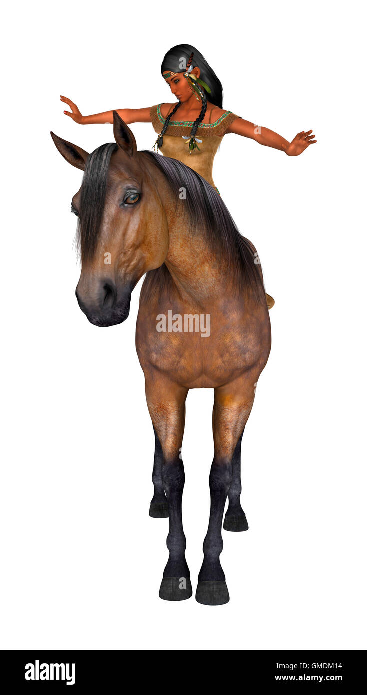 Native american indian woman horse Banque d'images détourées - Alamy