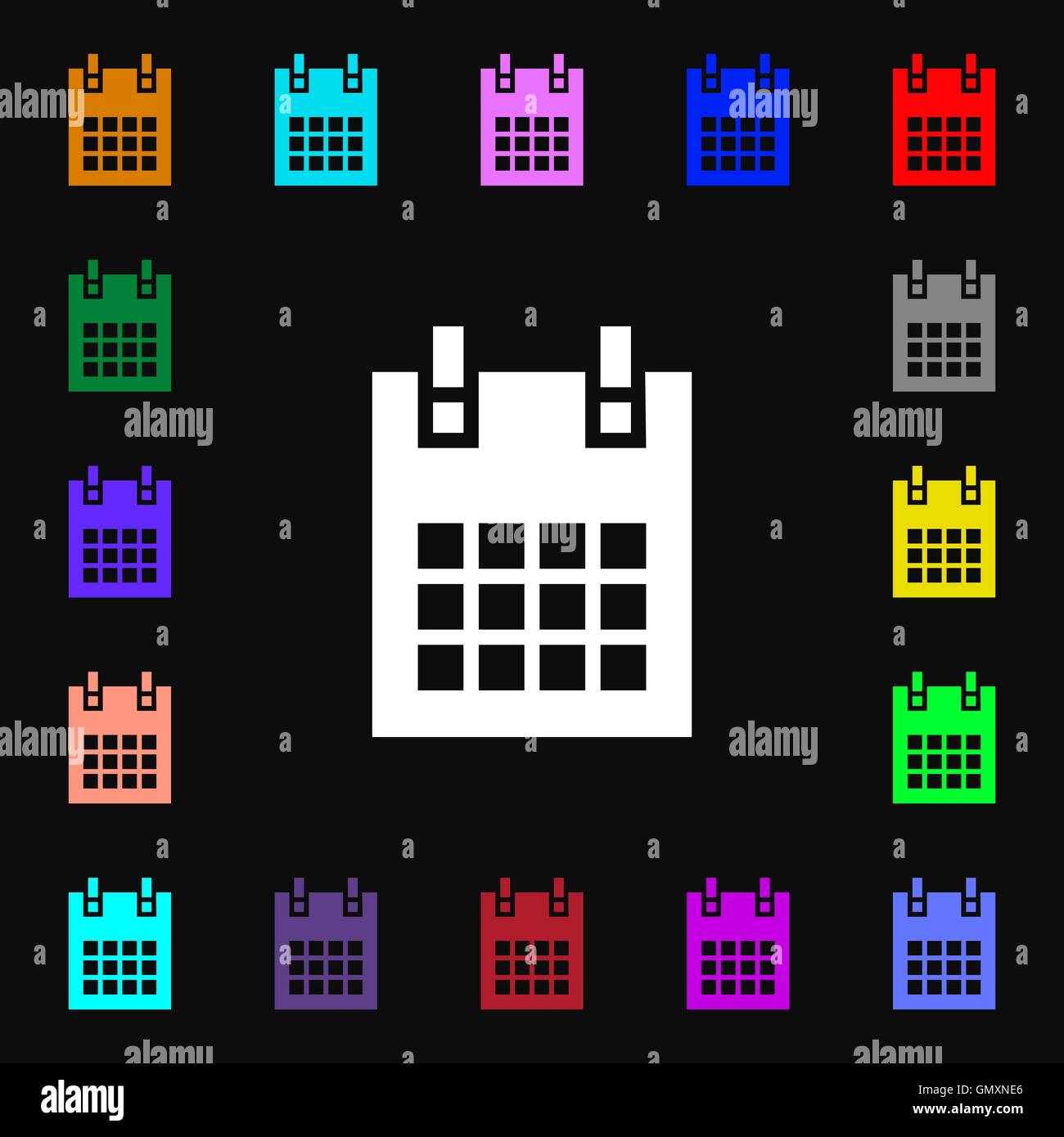 L'icône de la page calendrier signe. Beaucoup de symboles colorés pour ...