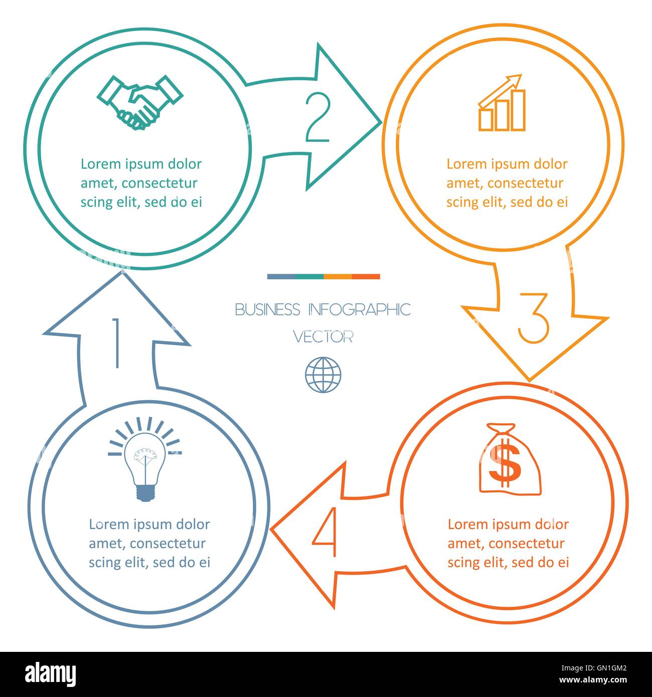 Cercles avec flèche Infographie processus cyclique de lignes colorées ...