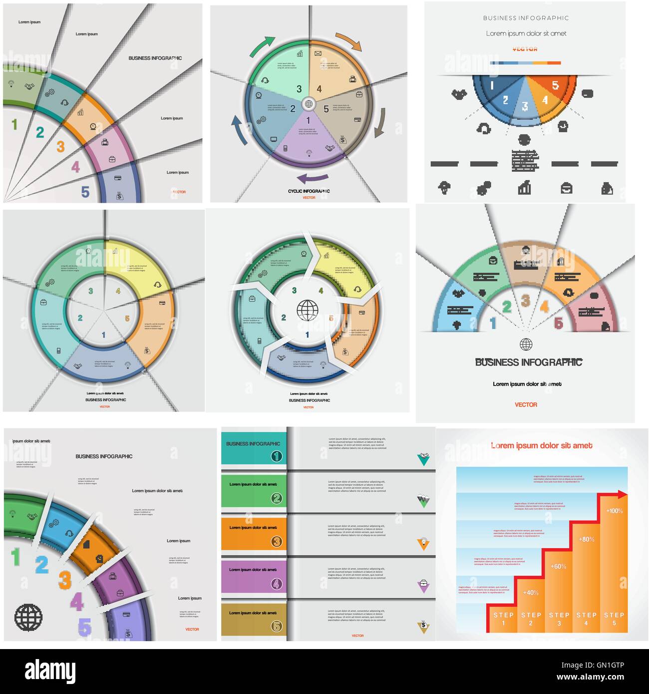Set 9 modèles. L'infographie pour les entreprises processus cyclique ...