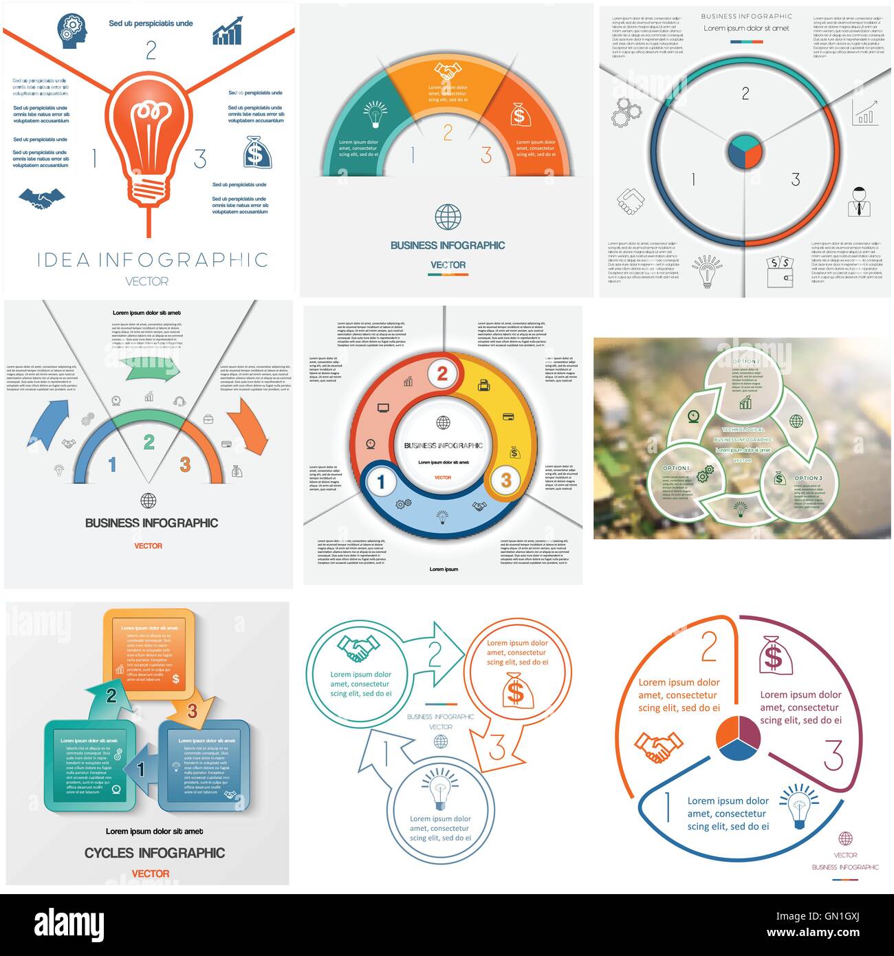 Set 9 modèles, des infographies business processus cyclique conceptuel ...