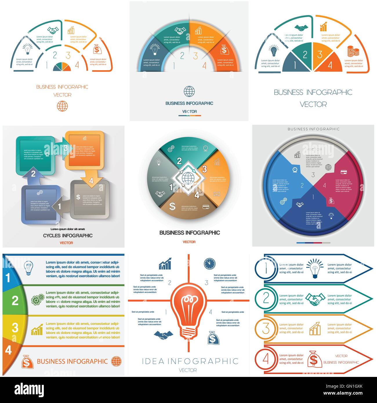 Set 9 modèles, des infographies business processus cyclique conceptuel ...