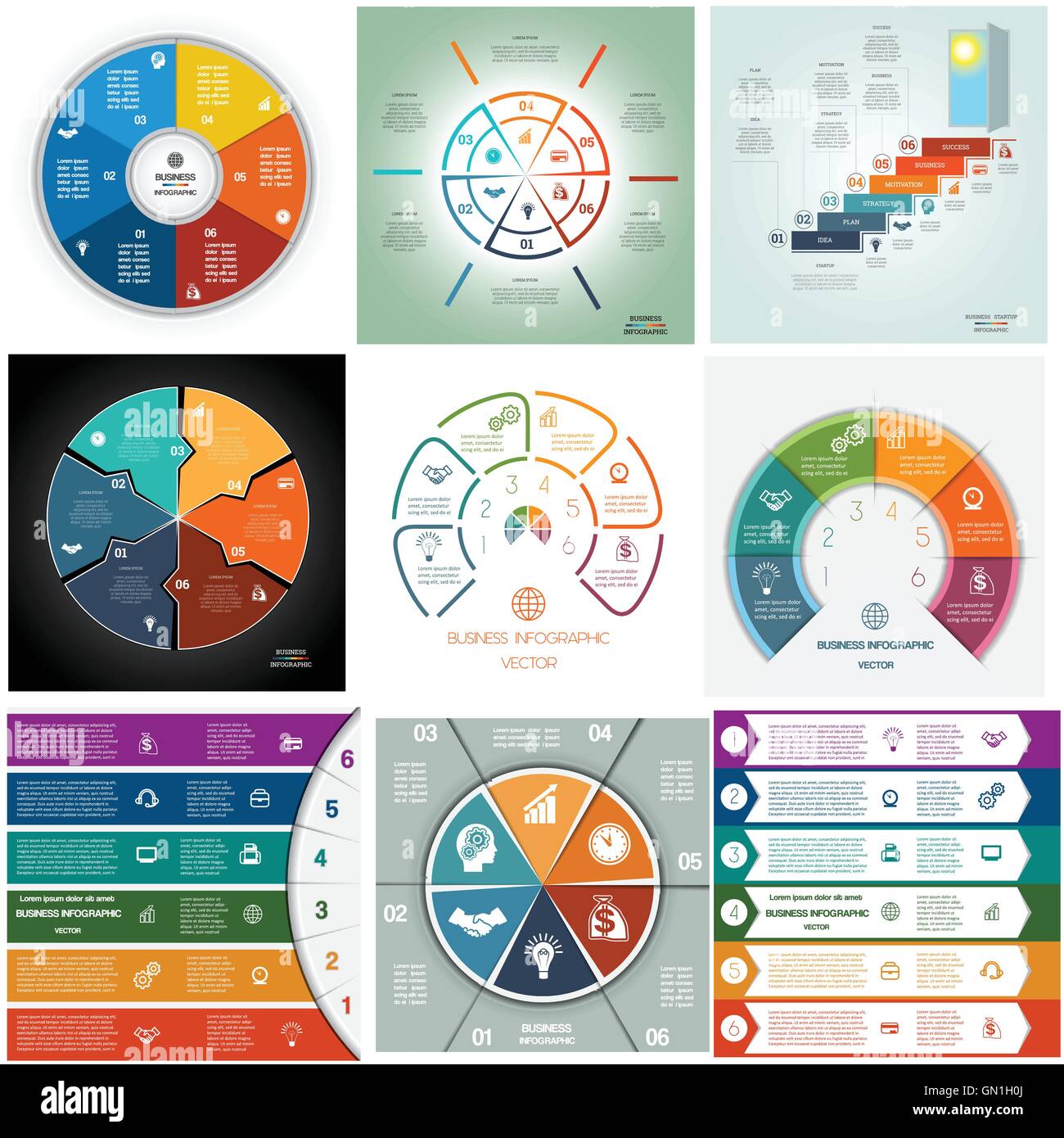 Set 9 modèles, des infographies business processus cyclique conceptuel ...