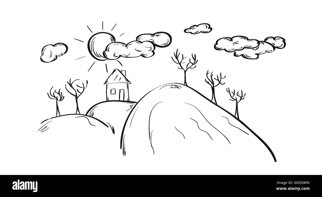 Croquis de la colline Banque d'images détourées - Alamy