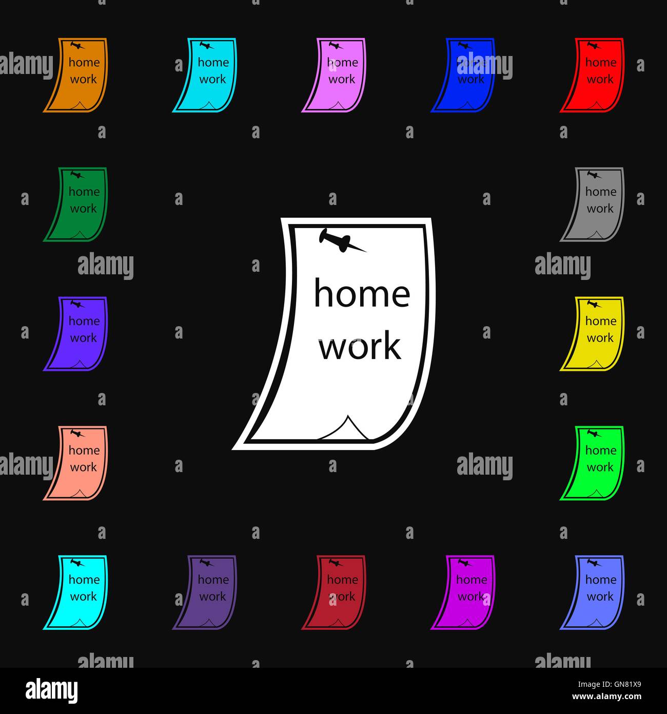 Icône devoirs signe. Beaucoup de symboles colorés pour votre conception ...