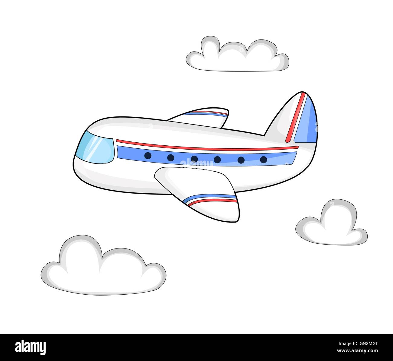 Cartoon avion dans le ciel nuageux. Illustration isolé. Vecteur Image ...