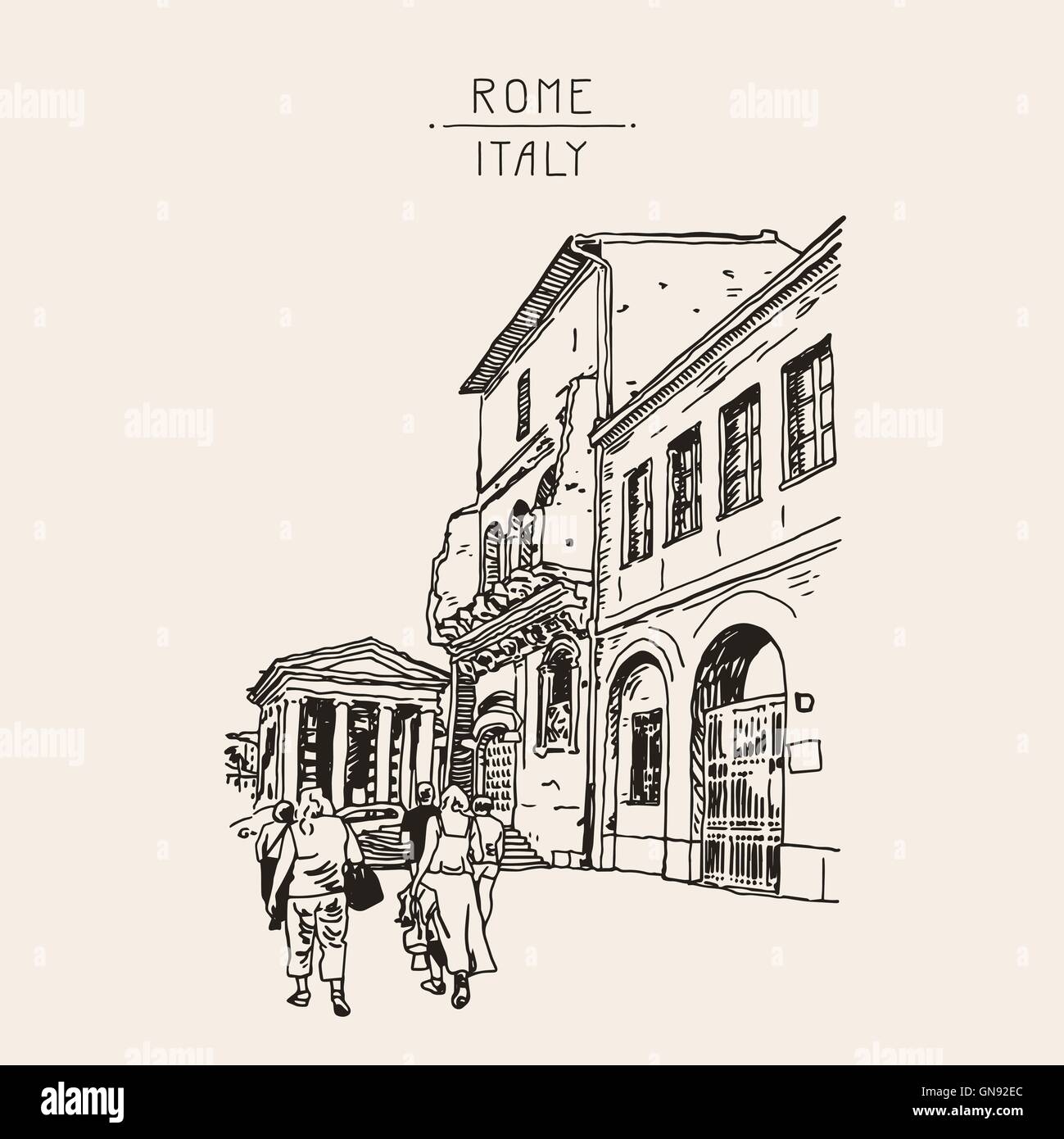 Dessin numérique de la rue de Rome, l'Italie, l'ancien empire italien ...