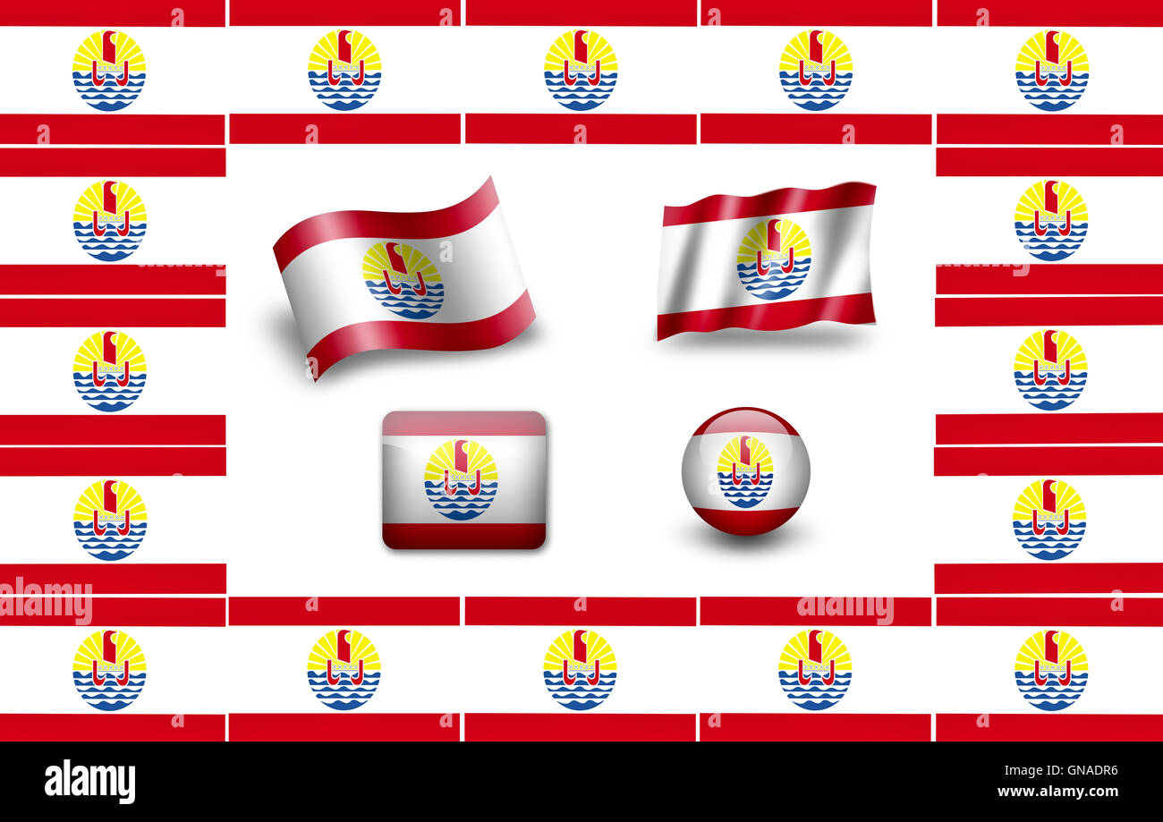 Drapeau de la Polynésie française. icon set Photo Stock - Alamy