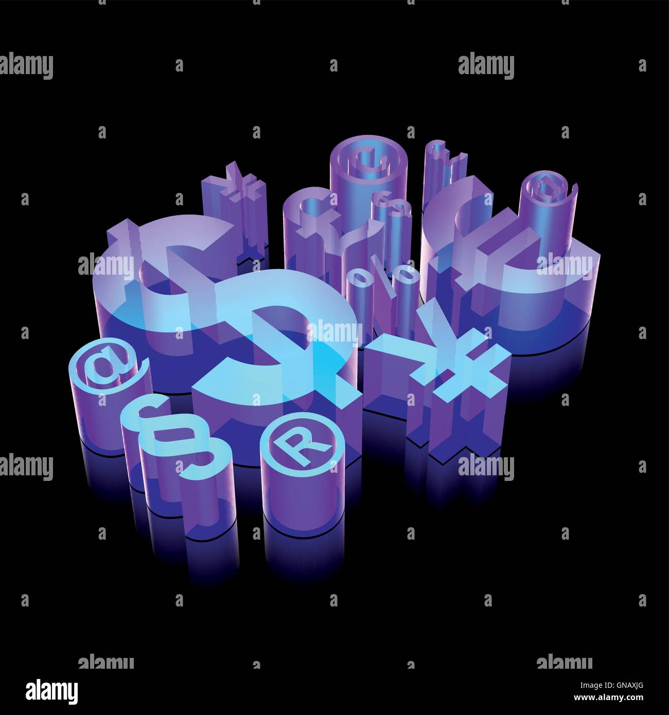 Business icon : 3d neon Symbole Finances lumineux en verre, vector ...