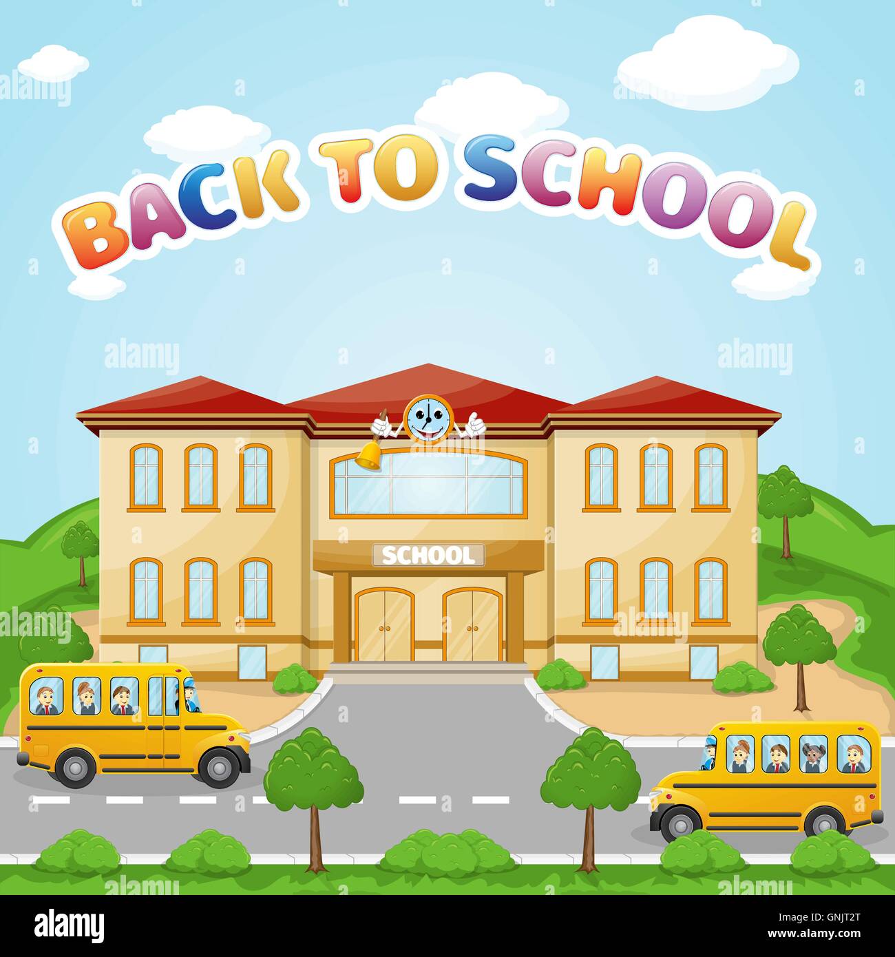 Cartoon school building illustration Banque d'images vectorielles - Alamy
