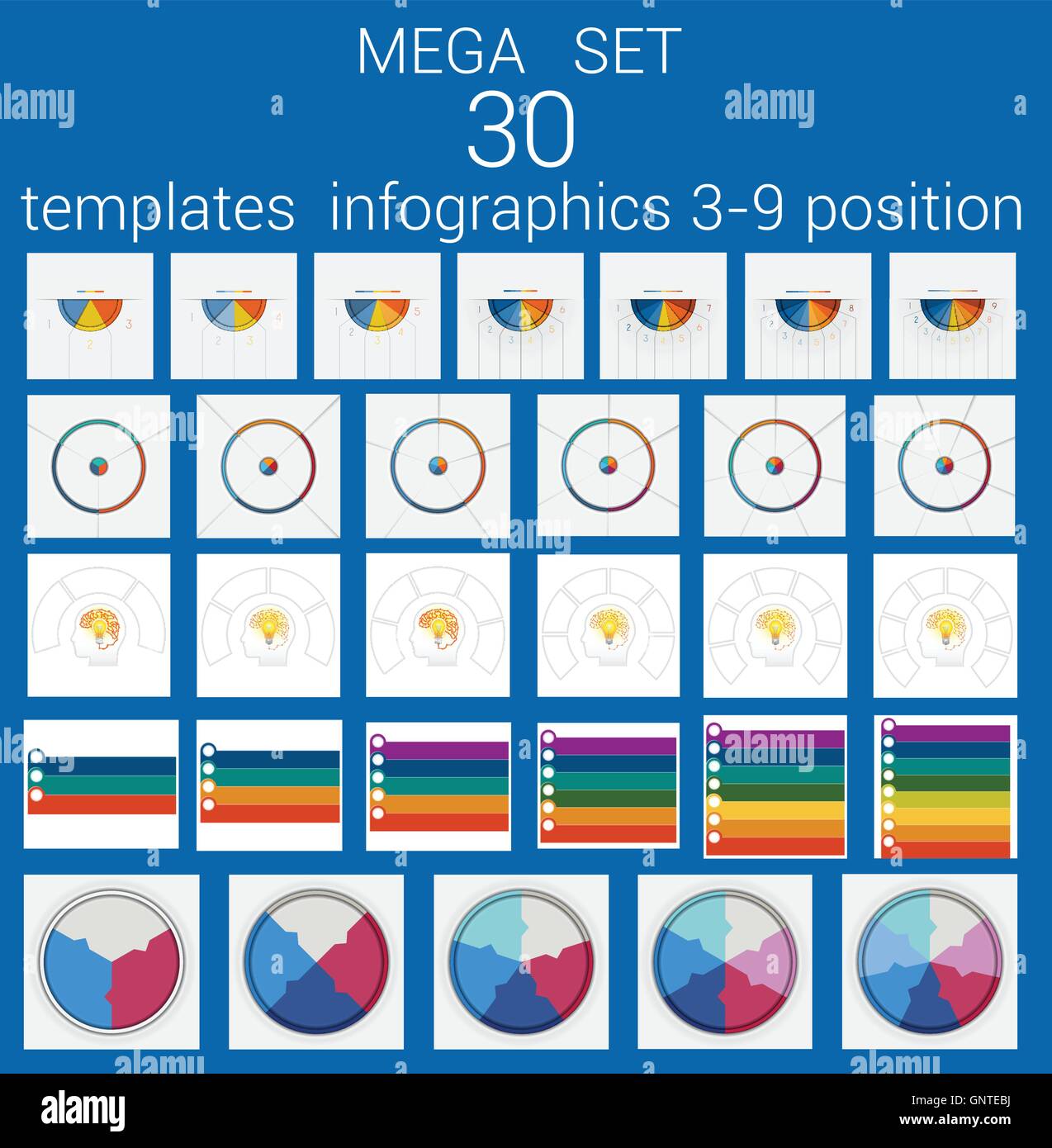 Jeu de Mega 30 modèles vectoriels, infographie, processus cyclique zone ...