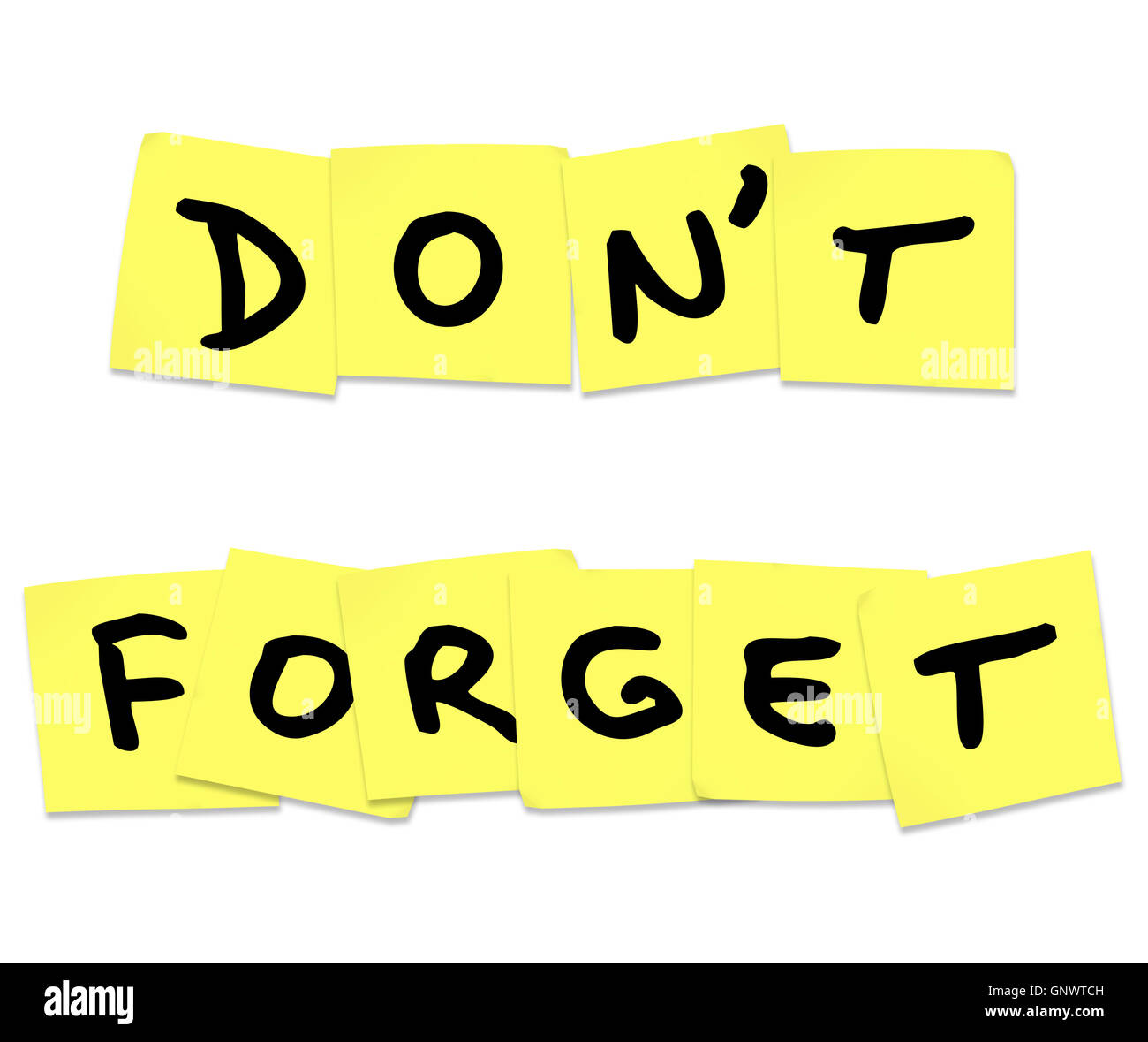 N'oubliez pas les mots de rappel sur les Post-it jaune Photo Stock - Alamy