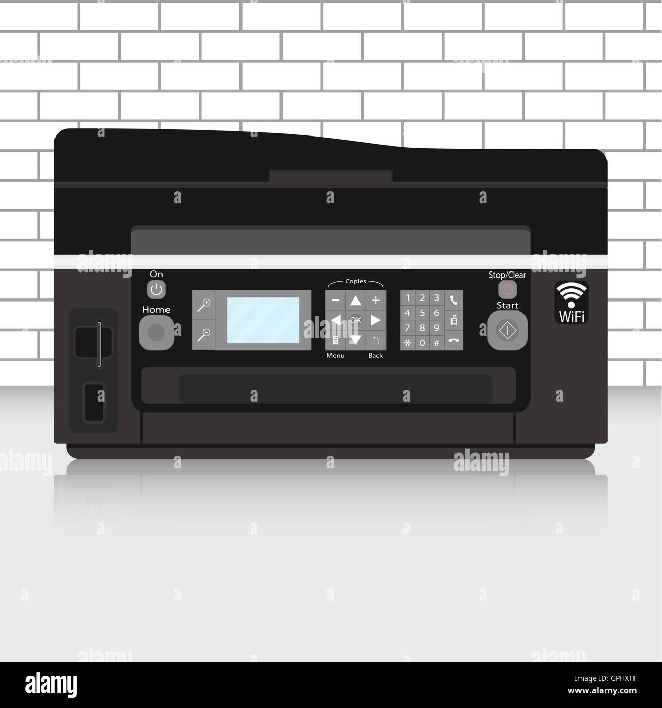 Dans l'imprimante multifonction de bureau moderne avec mur de brique ...