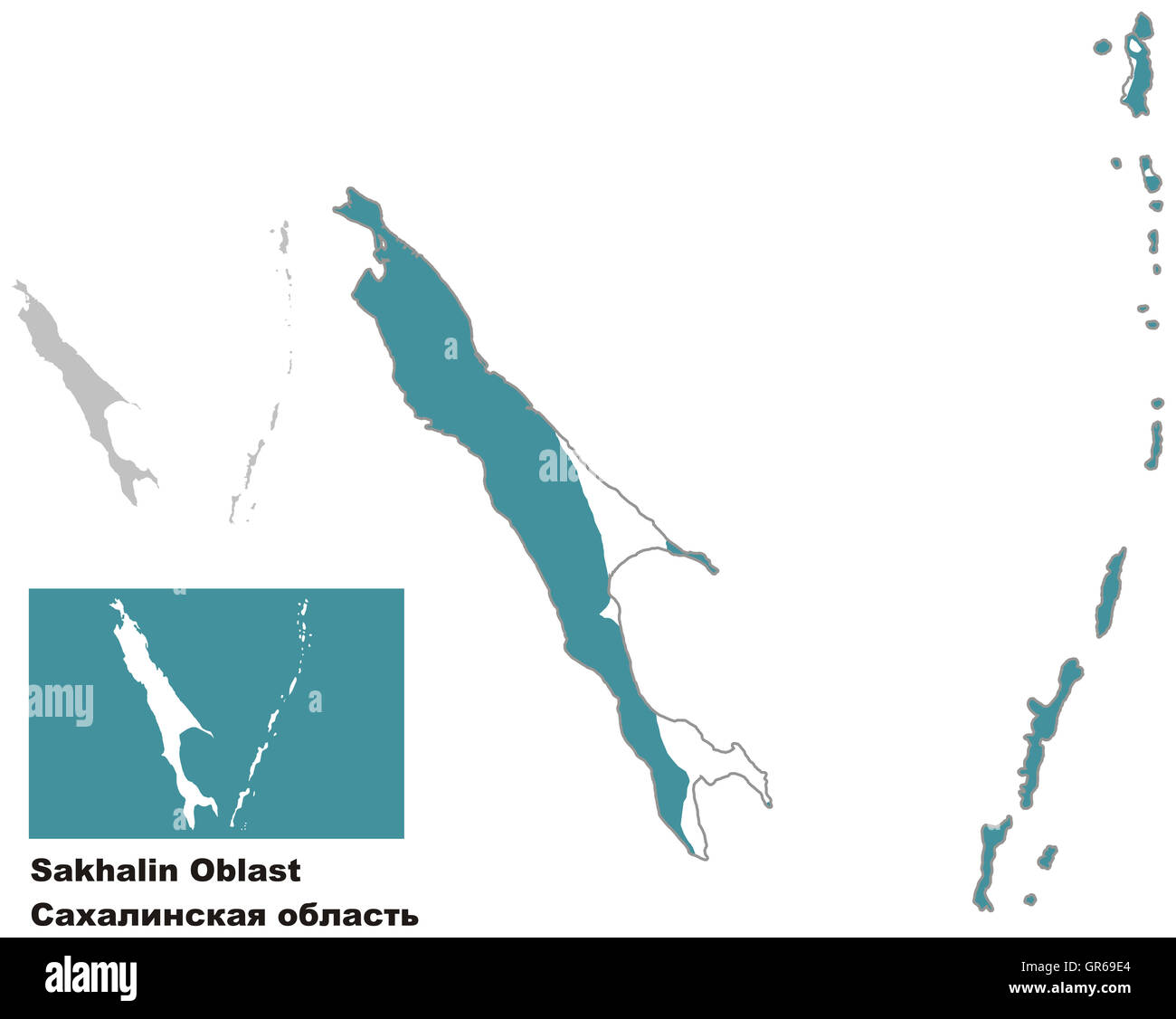 Carte de l'oblast de Sakhaline avec drapeau. Régions de la Russie ...