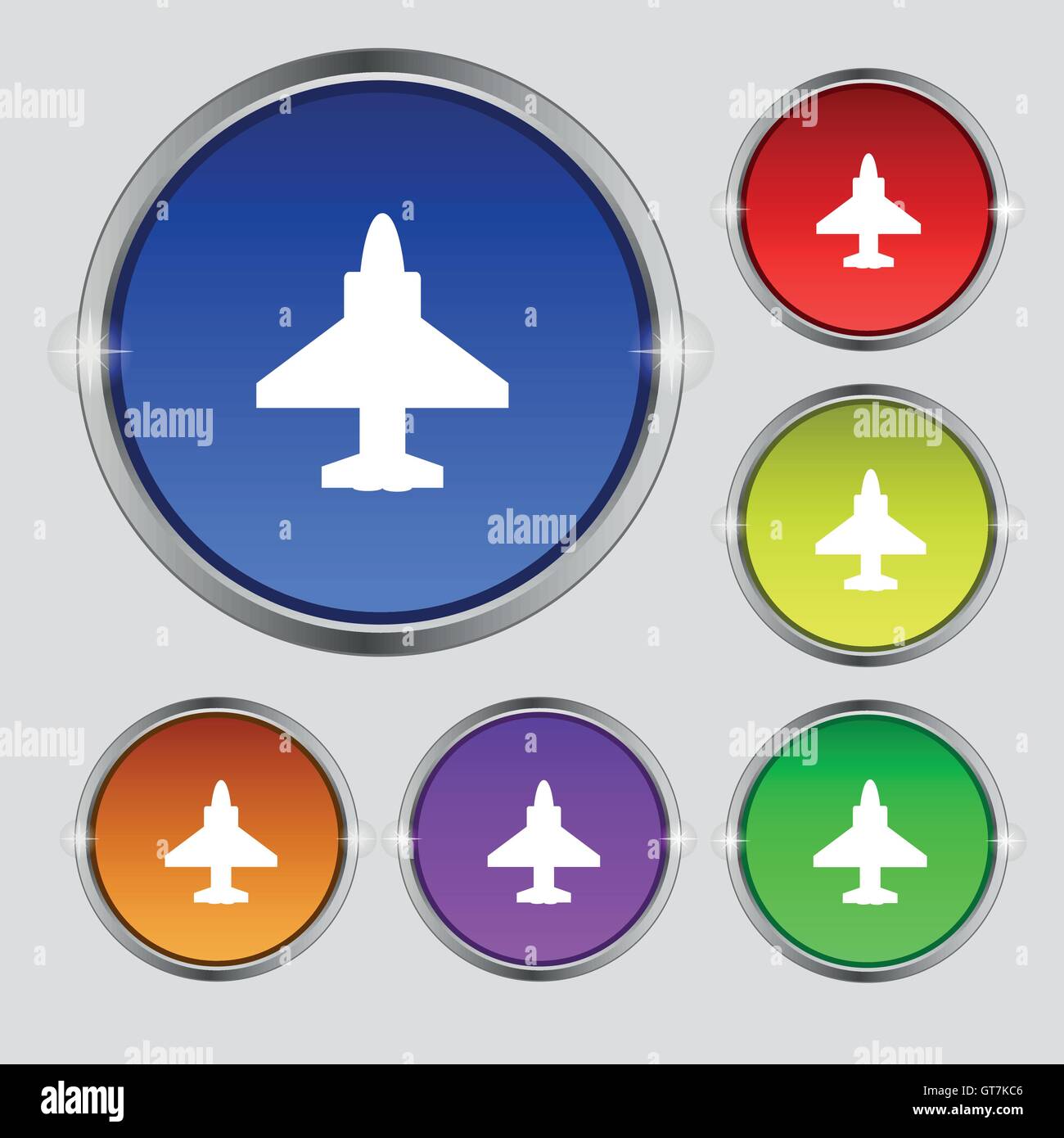 Aéronef ou l'icône avion signe. Le symbole rond sur les boutons de ...