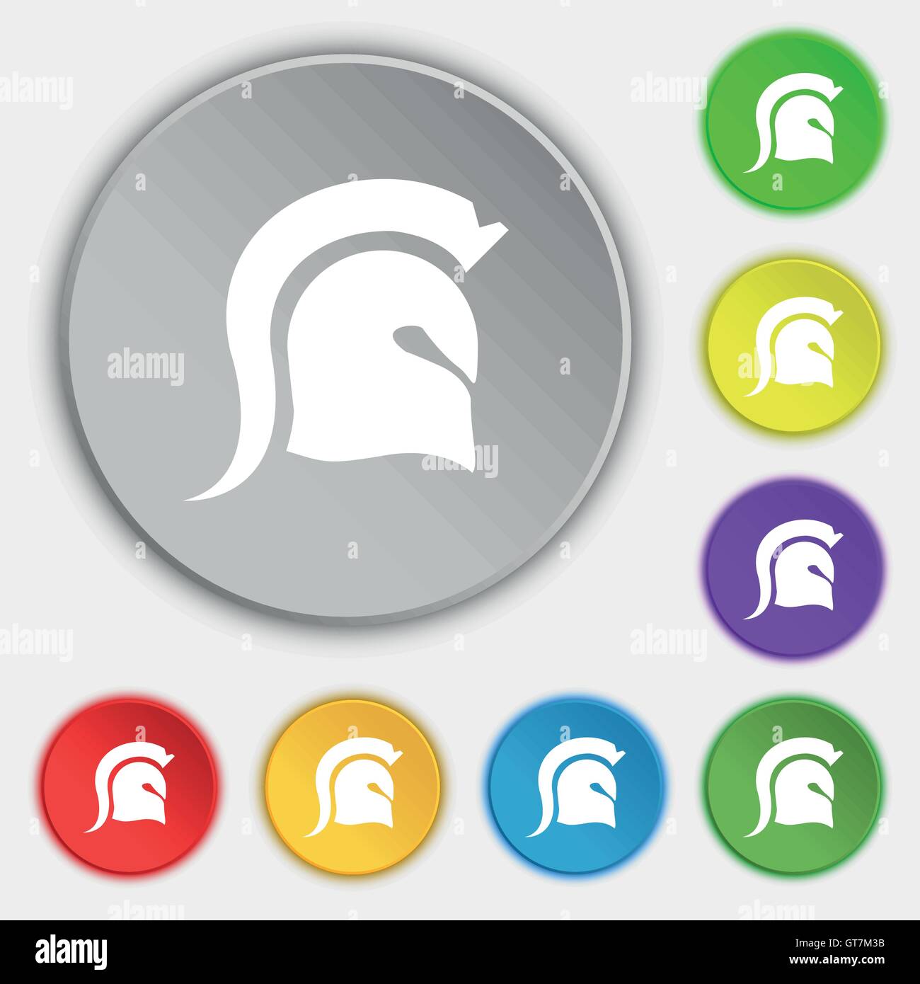 L'icône Casque spartiate signe. Symbole sur huit boutons plats. Vector ...