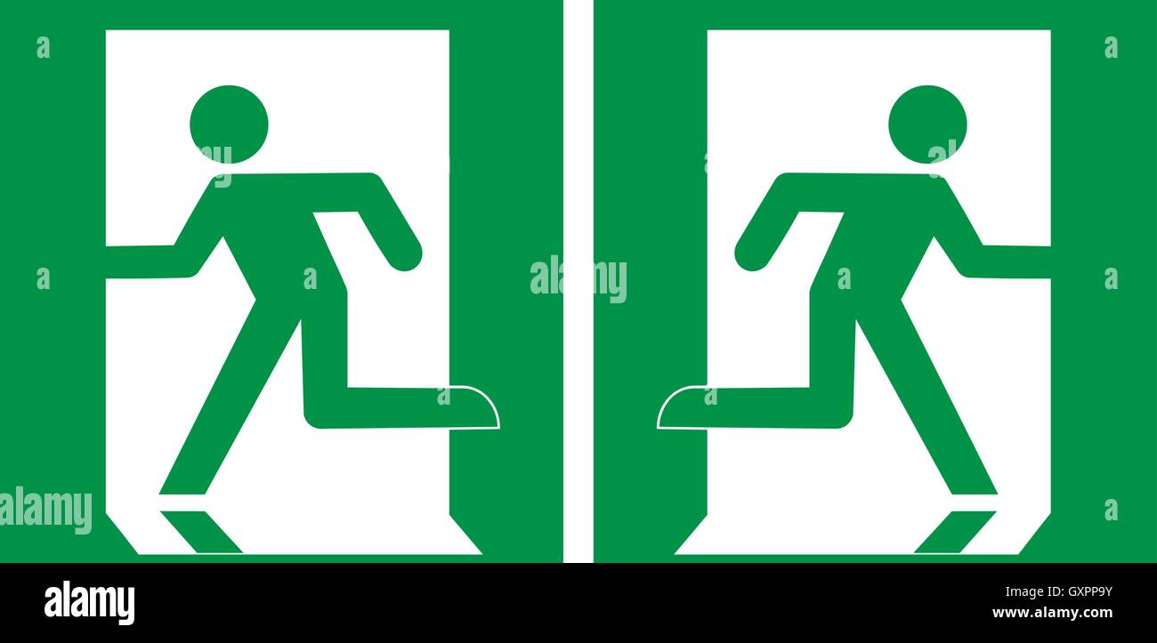 La sortie d'urgence, de gauche à droite, sortie de secours des signes ...