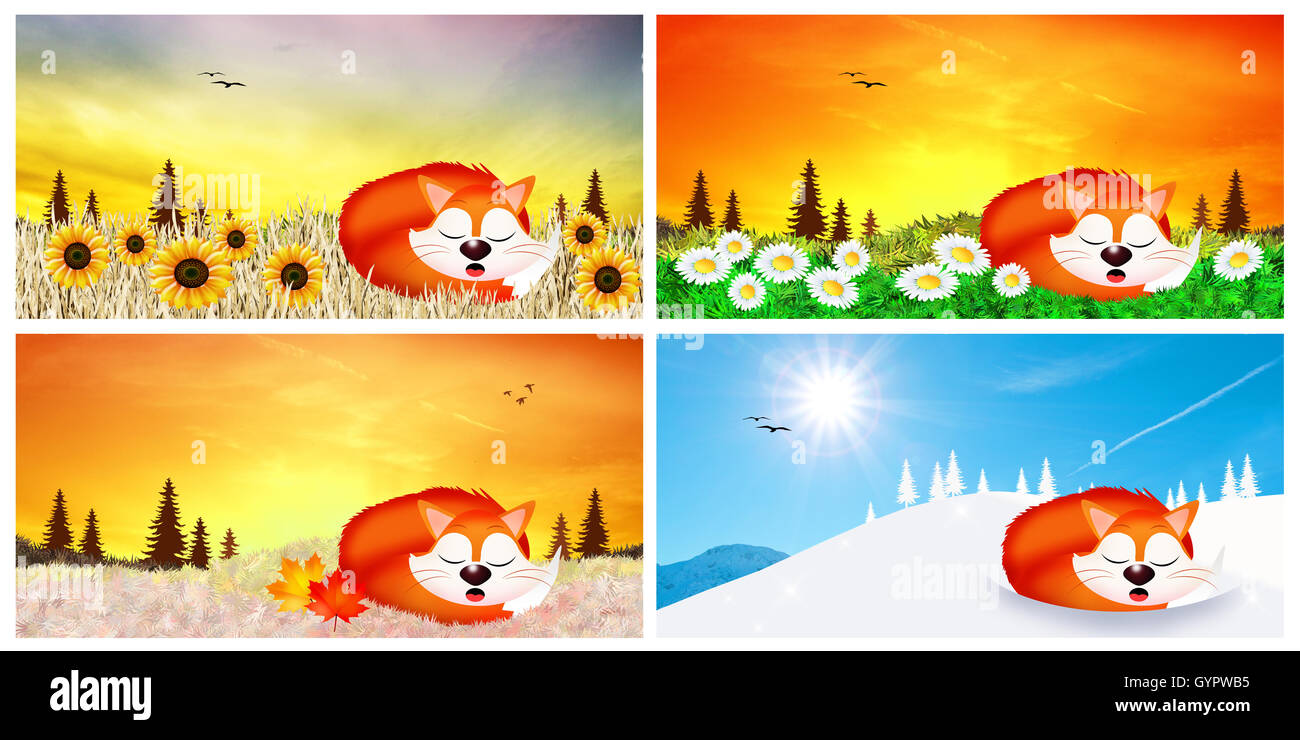 Four seasons cartoon illustration Banque de photographies et d’images à ...