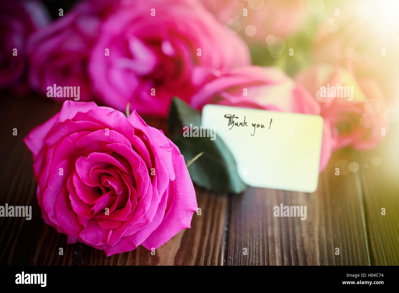 Carte de remerciement avec des roses roses Banque de photographies et d ...