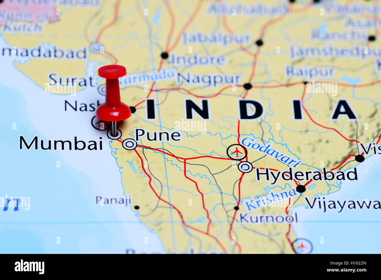 Mumbai sur une carte de l'Inde Photo Stock - Alamy