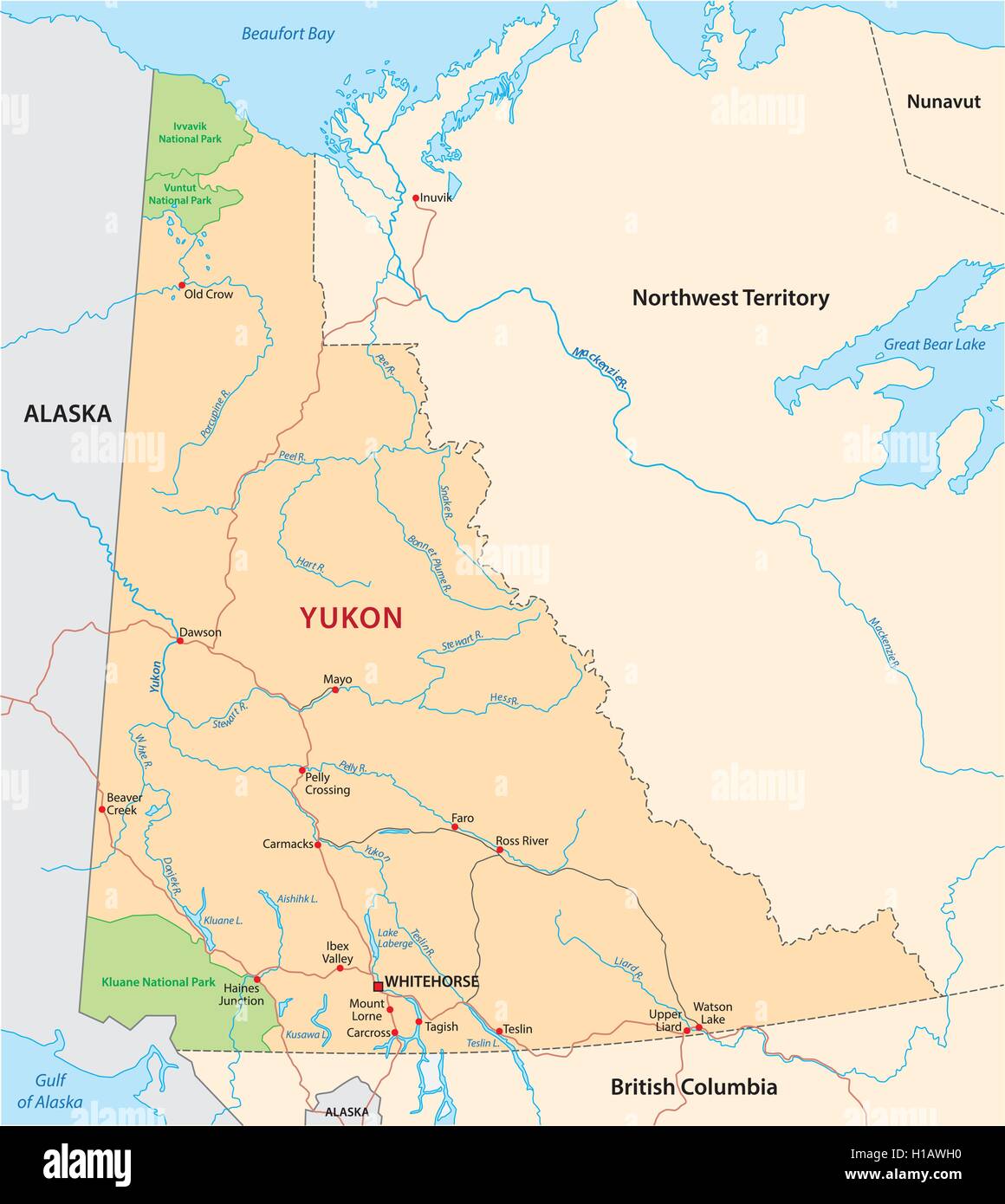 carte routière du Yukon Image Vectorielle Stock - Alamy
