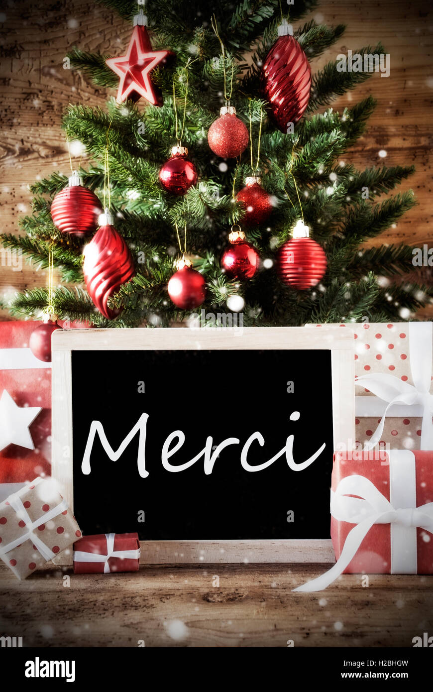 Arbre de Noël avec des moyens Merci Merci Photo Stock - Alamy