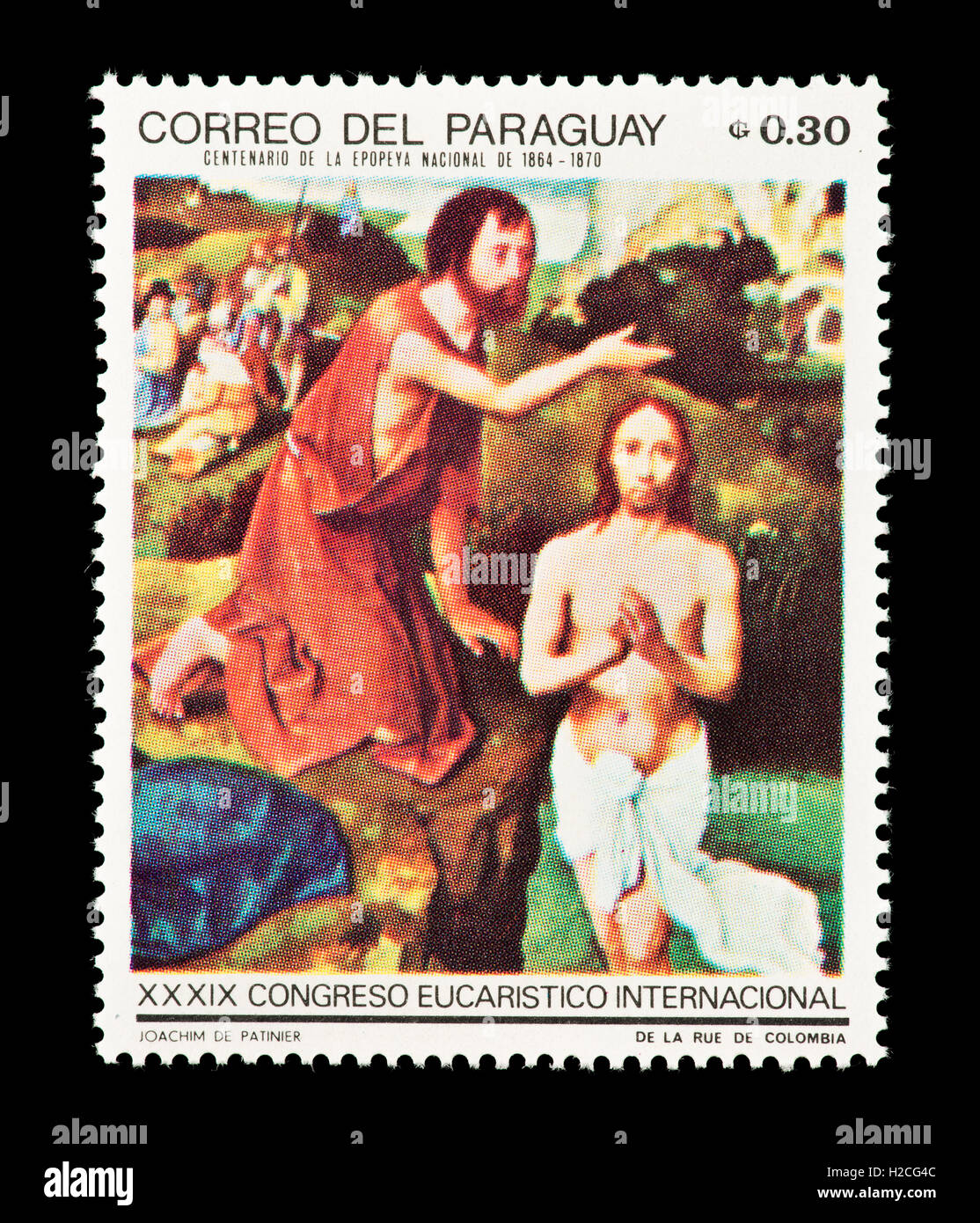 Timbre du Paraguay représentant une peinture de Joachim Patinier Le ...