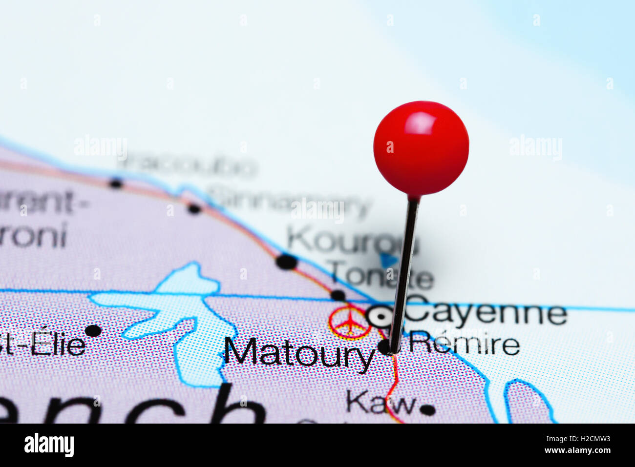 Matoury épinglée sur une carte de la Guyane française Photo Stock - Alamy
