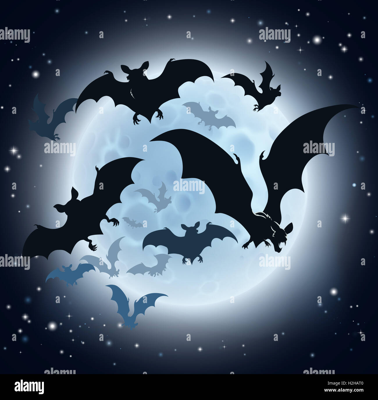 Un fond d'Halloween avec des chauves-souris vampire et une pleine lune ...