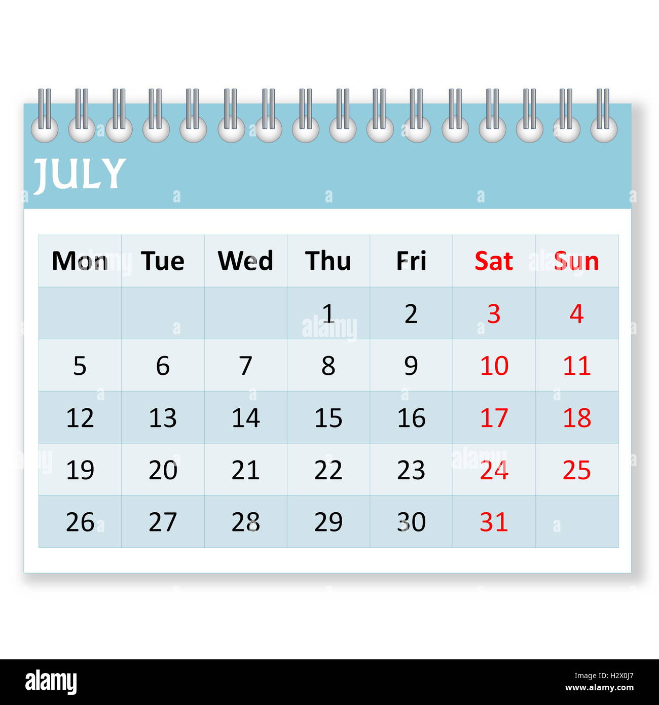 Feuille de calendrier juillet Banque de photographies et d’images à ...