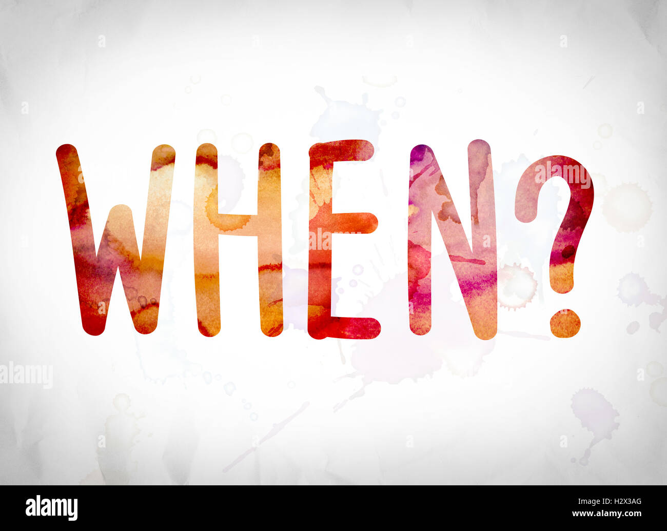 Le mot 'Quand ?' écrit en aquarelle sur un papier blanc lave concept d ...