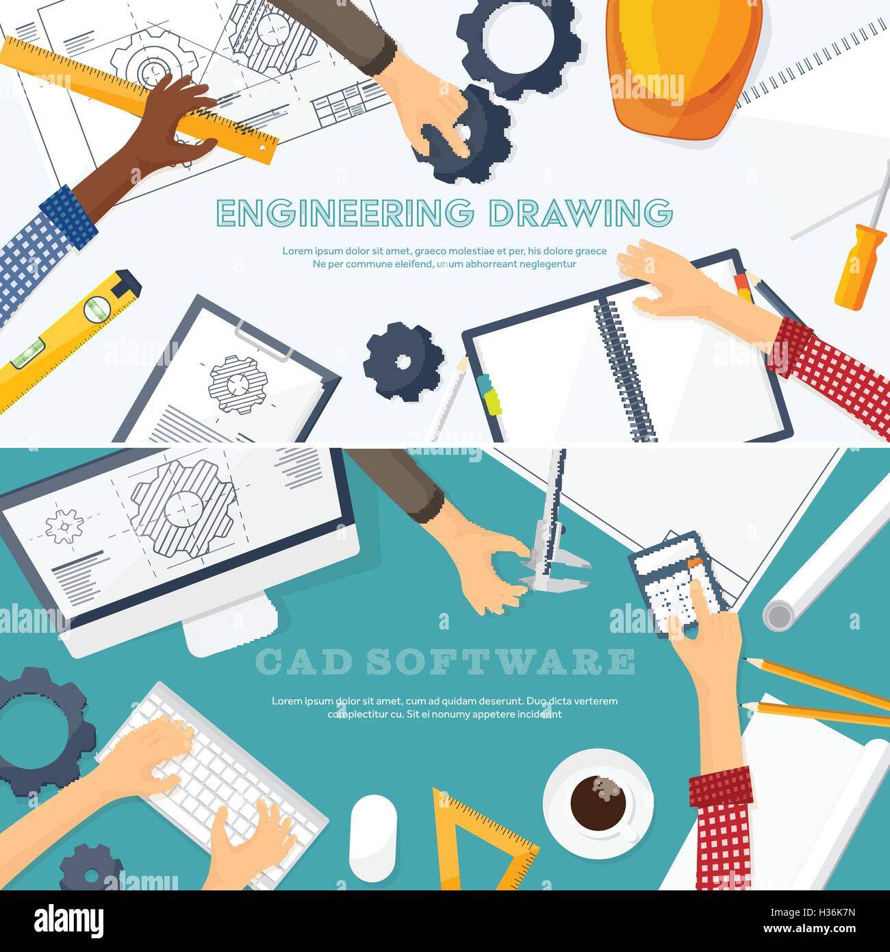 Vector illustration. Ingénierie et architecture. Le dessin, la ...
