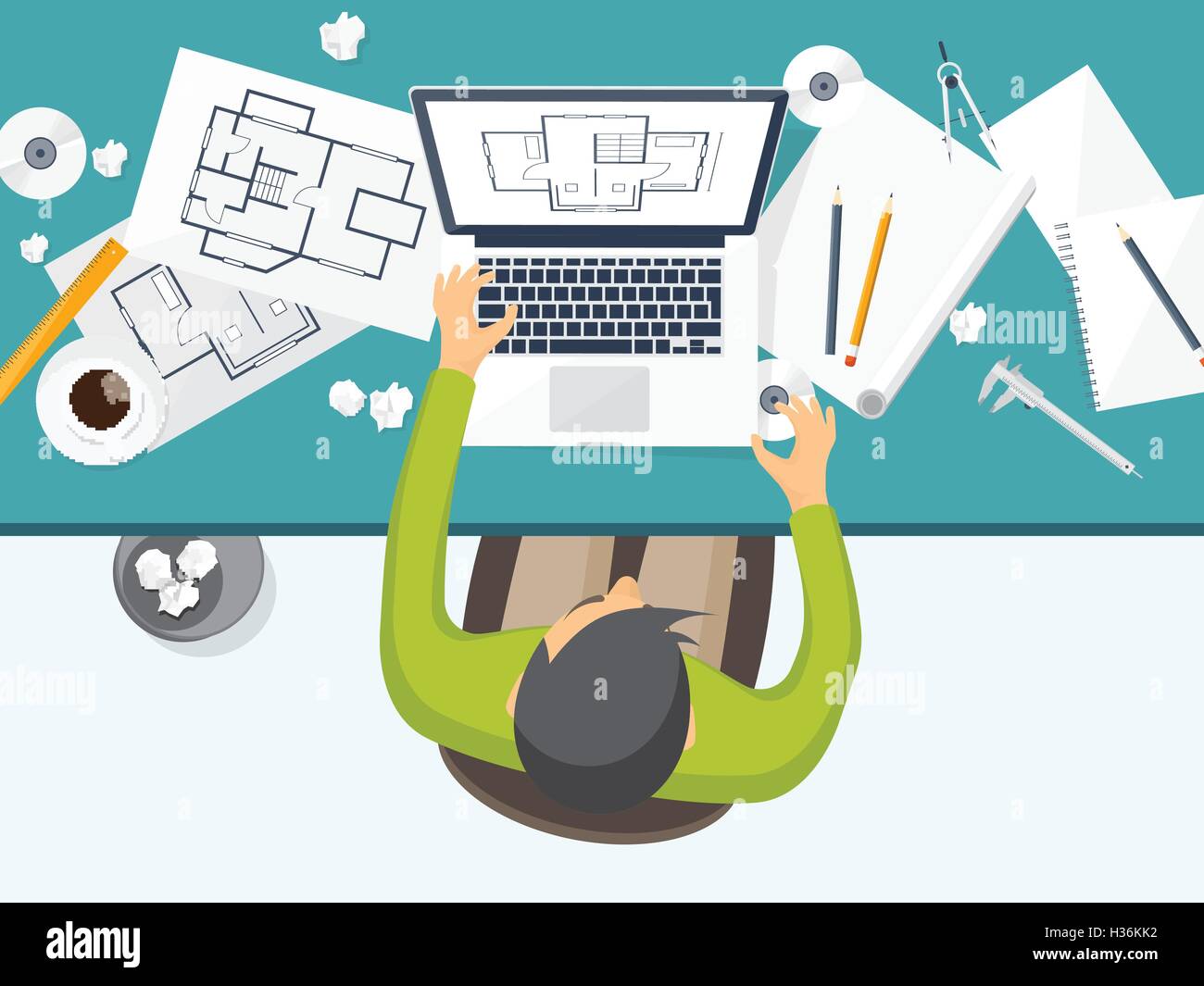 Vector illustration. Ingénierie et architecture. Le dessin, la ...