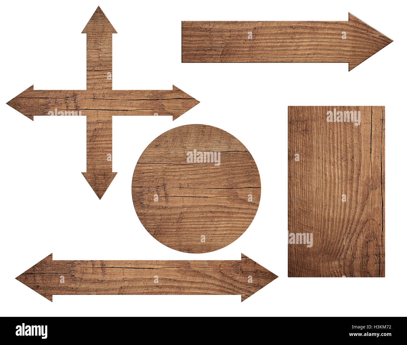 Ensemble d'old weathered wooden roud signe, flèche, planche à hacher ...