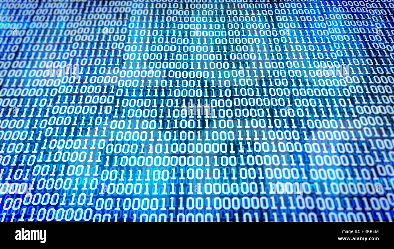 Code binaire tableau liste l'écran sur fond bleu Photo Stock - Alamy