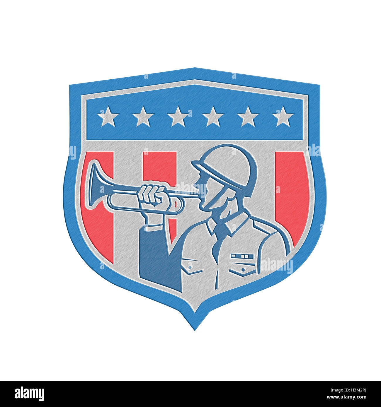 Soldat métallique soufflant Bugle Crest Étoile Retro Photo Stock - Alamy