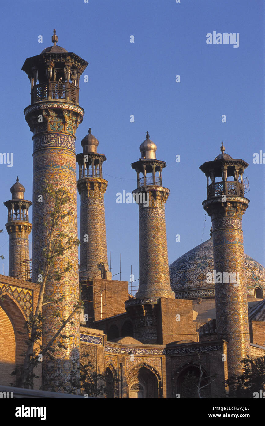 L'Iran, Theheran, Sepahsalar-Medresse, minaret, détail, ville, capitale ...