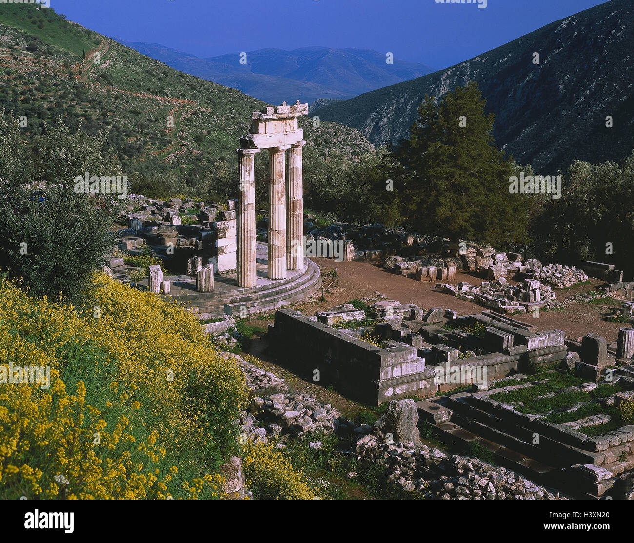 La Grèce, Delphes, Marmariaterrasse, Tholos, temple circulaire ...