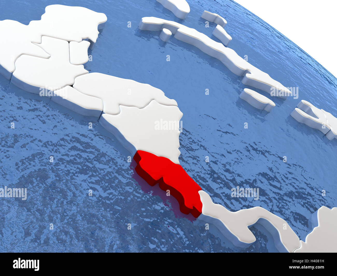 Carte du Costa Rica au monde avec la terre et l'eau métallique réaliste ...
