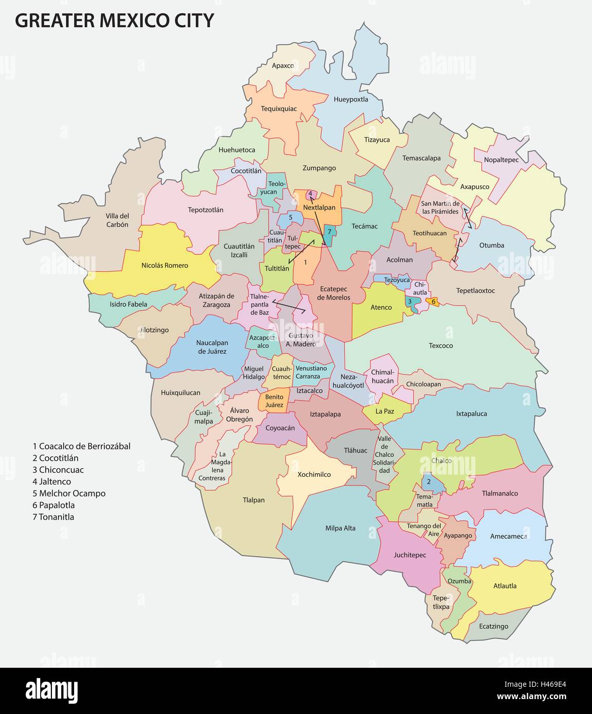 Carte administrative de la ville de Mexico Image Vectorielle Stock - Alamy