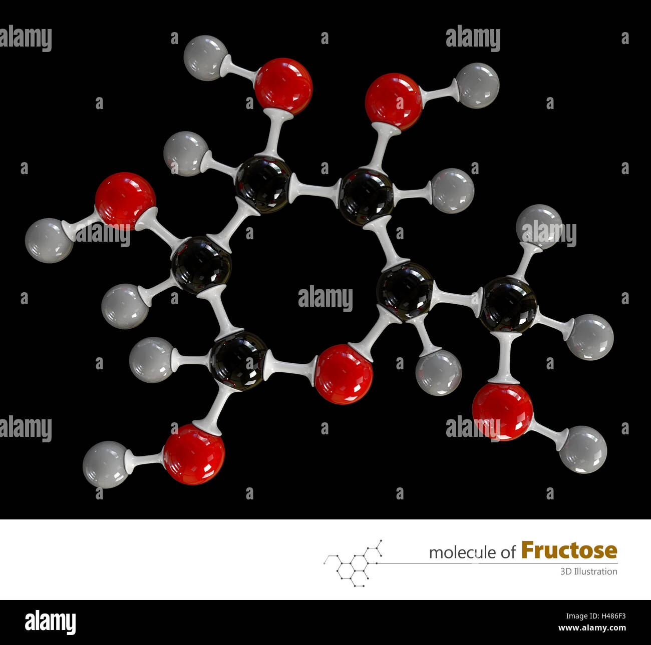Illustration 3d de la molécule de fructose fond noir isolé Photo Stock ...
