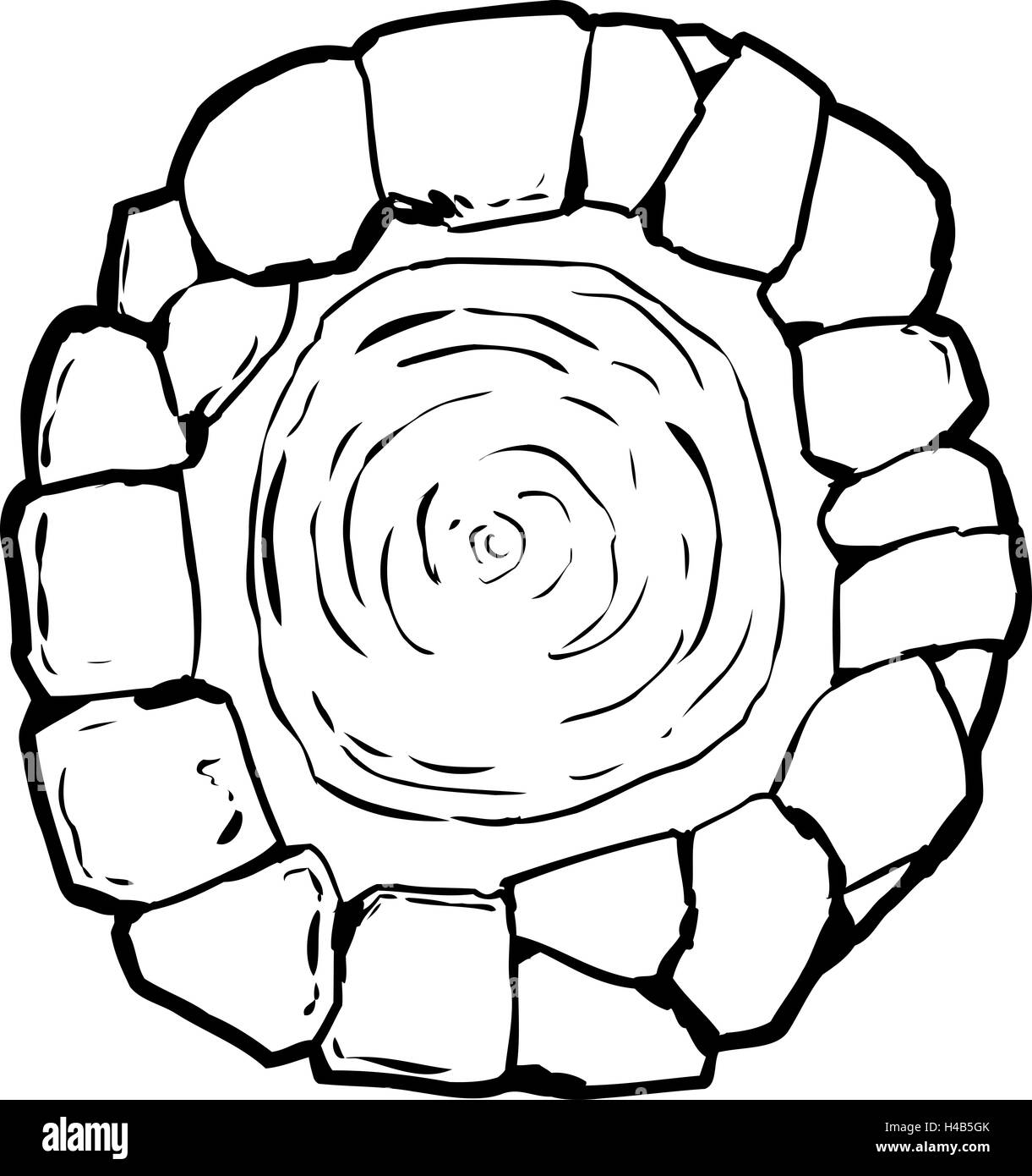 Dessin d'exposés de haut en bas vue sur vieux puits plein d'eau sur ...